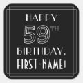 HAPPY 59TH BIRTHDAY; Art Deco Style; Custom Name Square Sticker | Zazzle