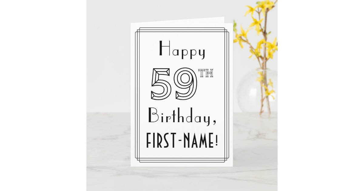 Happy 59th Birthday, Art Deco Style w/ Custom Name Card | Zazzle
