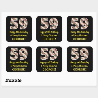 Happy 59th Birthday & Merry Christmas, Custom Name Square Sticker | Zazzle