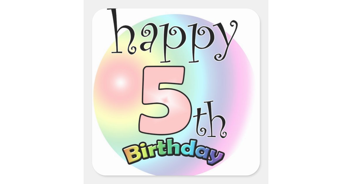 Happy 5th Birthday (Pink) Square Sticker | Zazzle