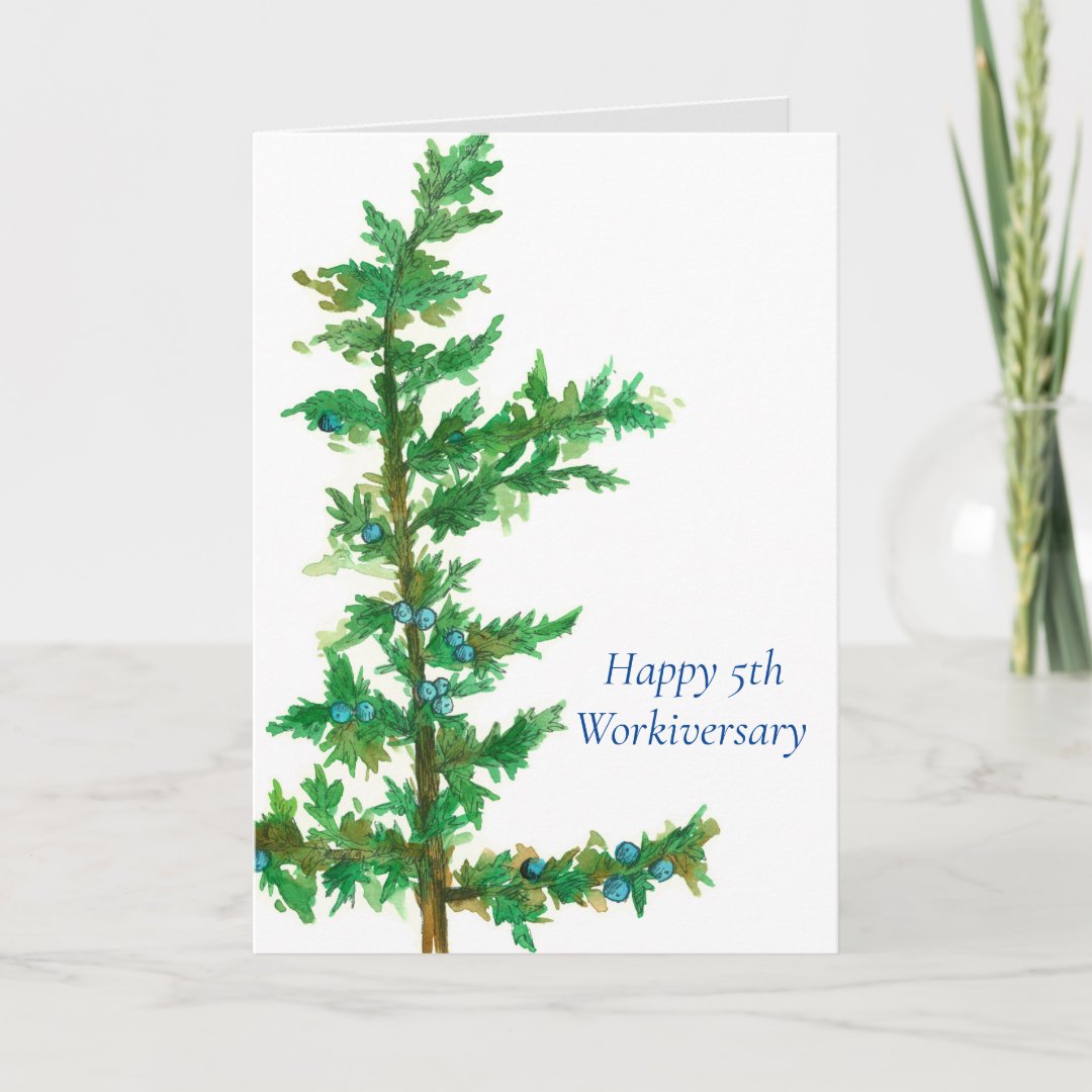 Happy 5th Workiversary Juniper Tree Branch Card | Zazzle