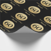 Happy 60th Birthday Black and Gold Glitter Wrapping Paper | Zazzle