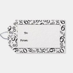 Happy 60th Birthday Number Pattern Black/White Gift Tags | Zazzle