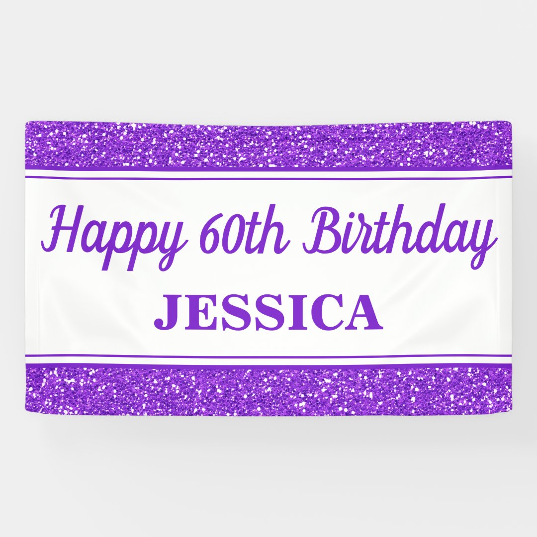 Happy 60th Birthday Purple Glitter Banner | Zazzle