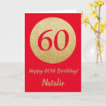 Happy 60th Birthday Red and Gold Glitter Card | Zazzle