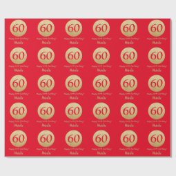 Happy 60th Birthday Red and Gold Glitter Wrapping Paper | Zazzle
