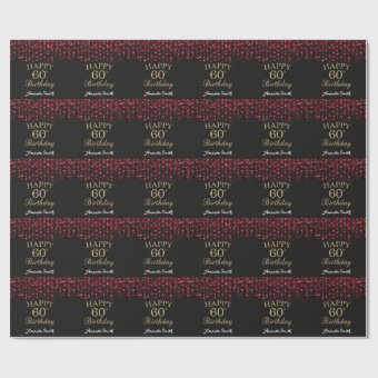 Happy 60th Birthday Red Black and Gold Glitter Wrapping Paper | Zazzle