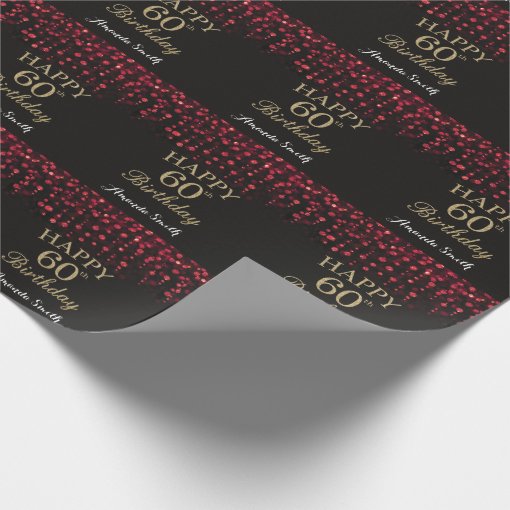 Happy 60th Birthday Red Black and Gold Glitter Wrapping Paper | Zazzle
