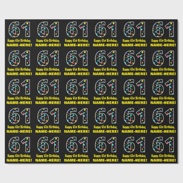 Happy 61st Birthday, Fun Colorful Stars Pattern 61 Wrapping Paper | Zazzle