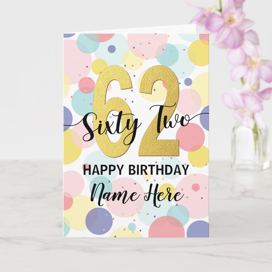 Happy 62th Birthday Pastel Rainbow Gold Woman Card | Zazzle