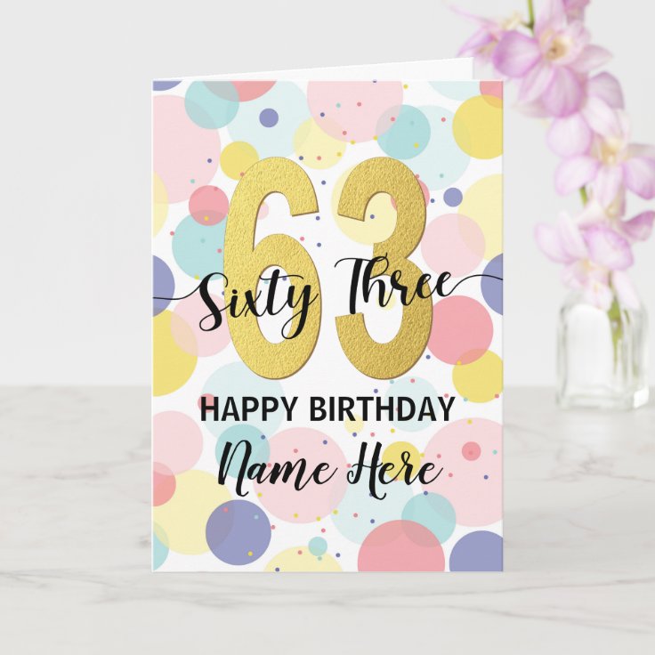 Happy 63rd Birthday Pastel Rainbow Gold Woman Card | Zazzle