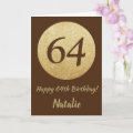 Happy 64th Birthday Brown and Gold Glitter Card | Zazzle