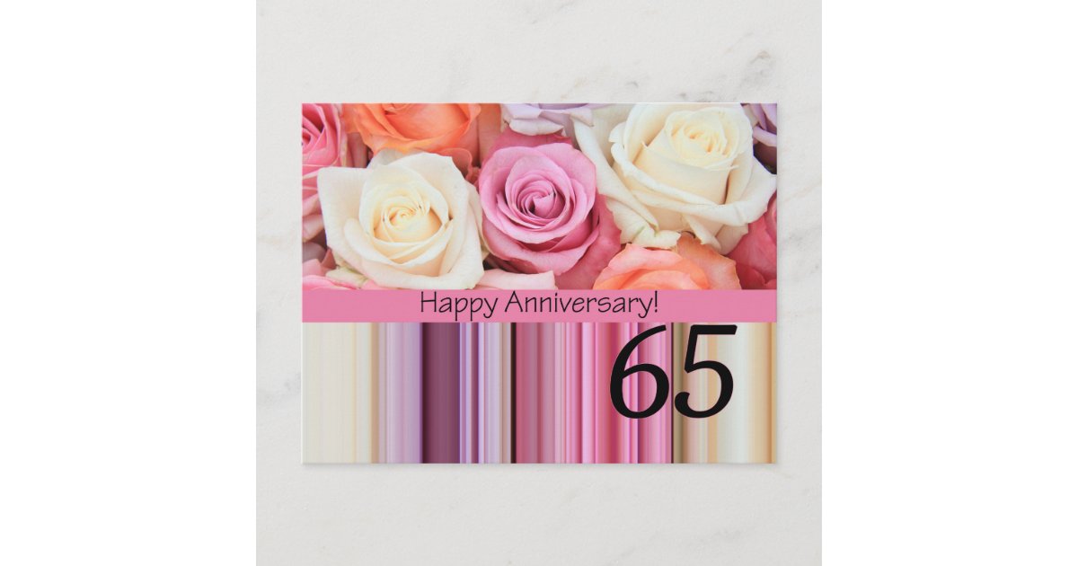 Happy 65th Anniversary roses Postcard | Zazzle