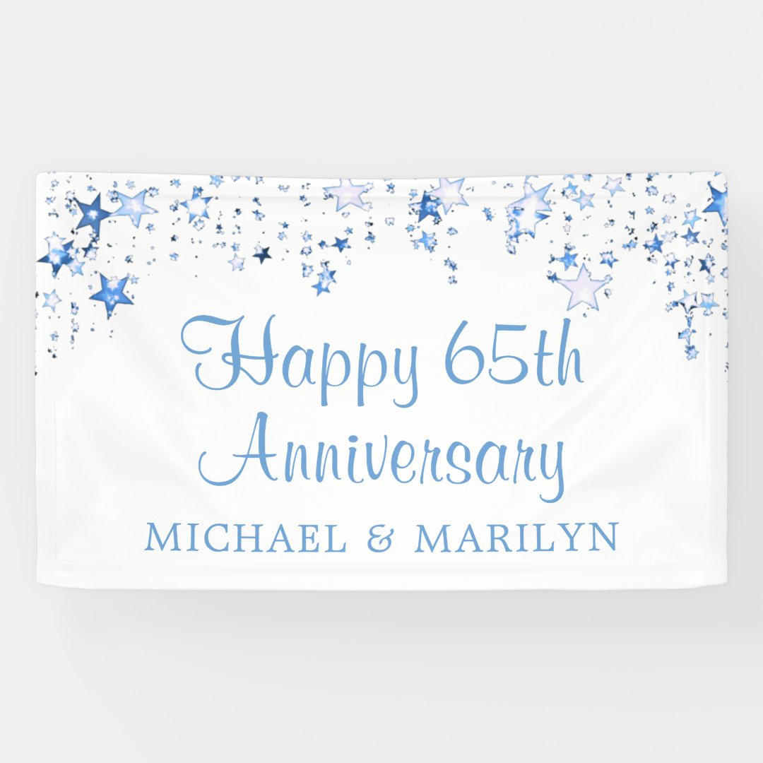 Happy 65th Anniversary Sky Blue Stars Banner | Zazzle
