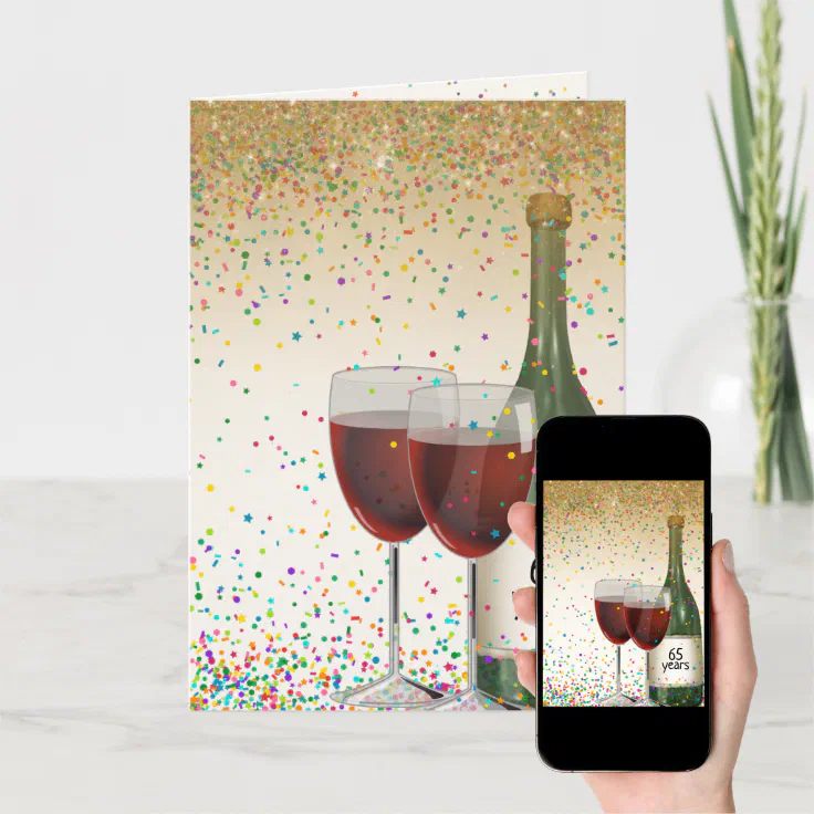 Happy 65th Anniversary wine Card | Zazzle