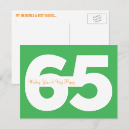 Happy 65th Birthday Milestone Postcards - in Green | Zazzle