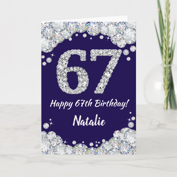 Happy 67th Birthday Navy Blue and Silver Glitter Card | Zazzle.com