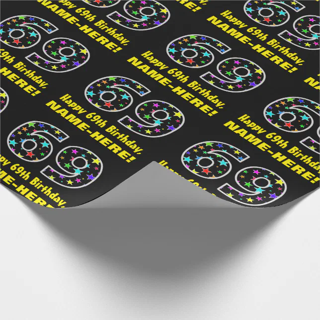 Happy 69th Birthday, Fun Colorful Stars Pattern 69 Wrapping Paper | Zazzle