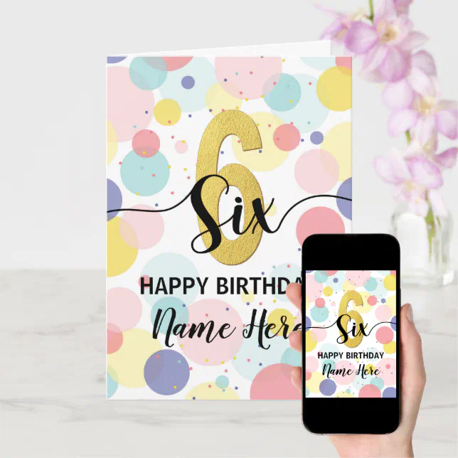 Happy 6th Birthday Pastel Rainbow Gold Girl Card | Zazzle