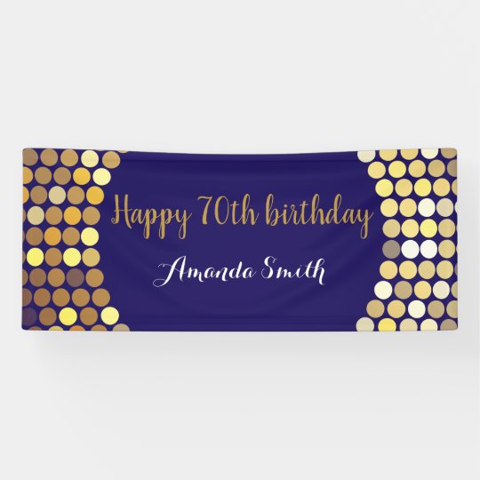 Happy 70th Birthday Banner Navy Blue Gold Glitter | Zazzle.com