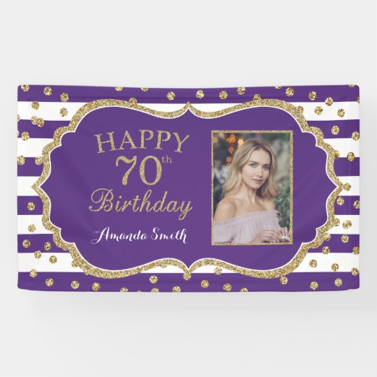 Happy 70th Birthday Banner Purple Gold Photo | Zazzle.com