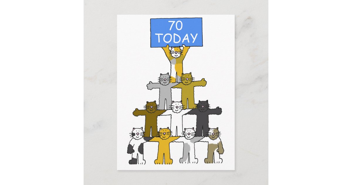 Happy 70th Birthday Cartoon Cats Postcard | Zazzle
