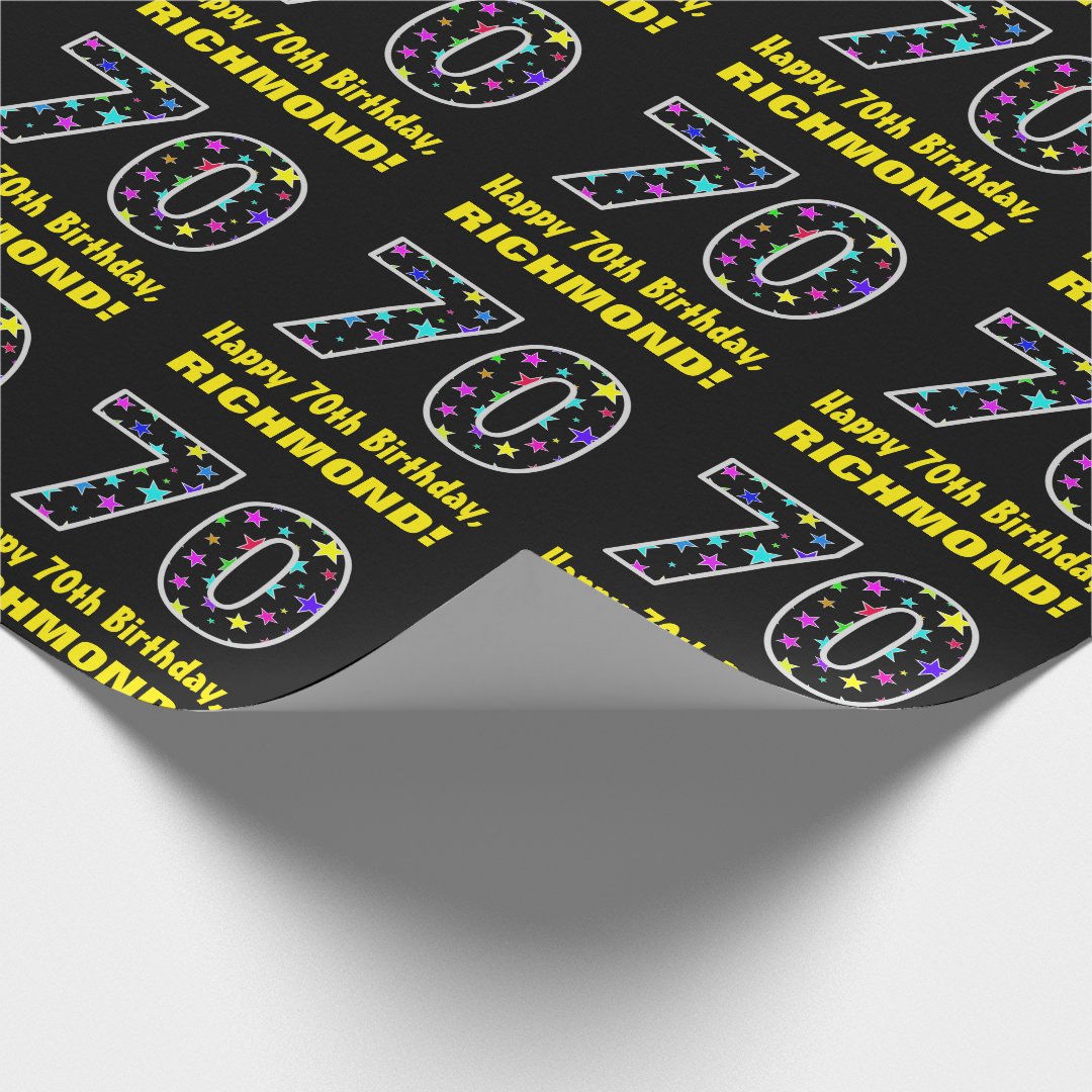 Happy 70th Birthday, Fun Colorful Stars Pattern 70 Wrapping Paper | Zazzle