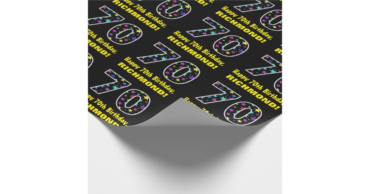 Happy 70th Birthday, Fun Colorful Stars Pattern 70 Wrapping Paper | Zazzle