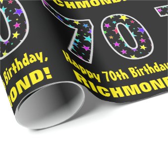Happy 70th Birthday, Fun Colorful Stars Pattern 70 Wrapping Paper | Zazzle