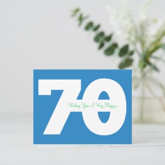 Happy 70th Birthday Milestone Postcards - in Blue | Zazzle