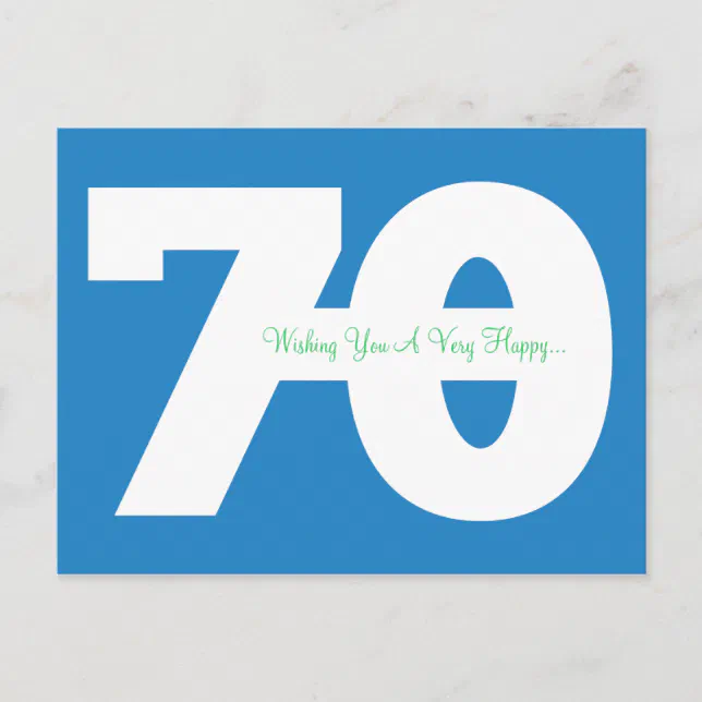 Happy 70th Birthday Milestone Postcards - in Blue | Zazzle