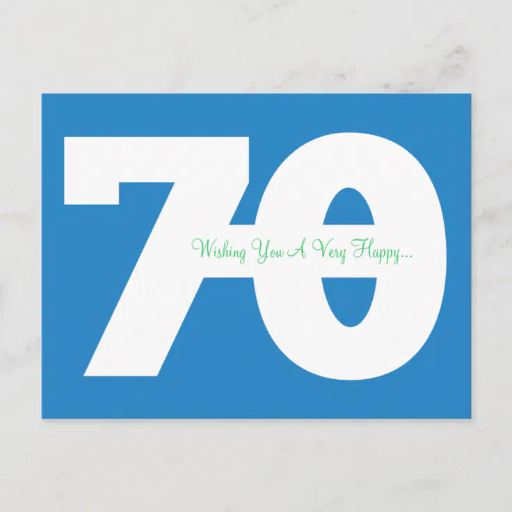 Happy 70th Birthday Milestone Postcards - in Blue | Zazzle