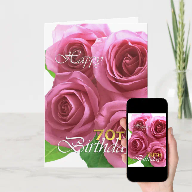 Happy 70th birthday, pink roses card | Zazzle