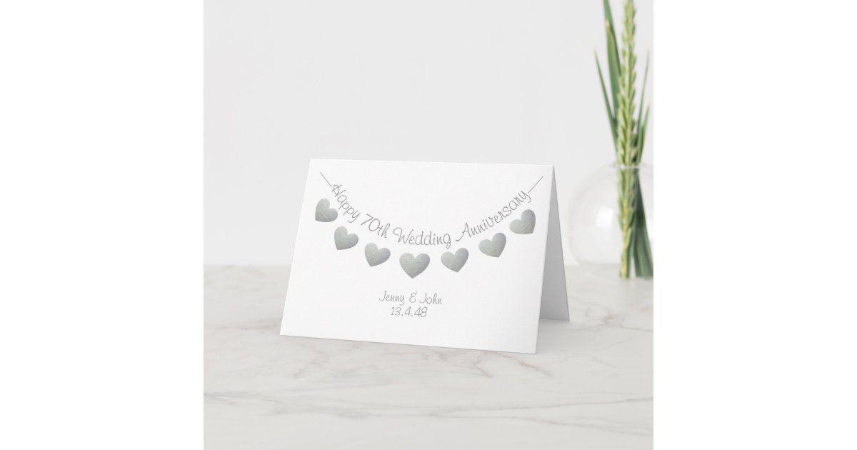 Happy 70th Wedding Anniversary Platinum hearts Card | Zazzle