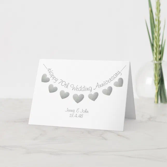 Happy 70th Wedding Anniversary Platinum hearts Card | Zazzle