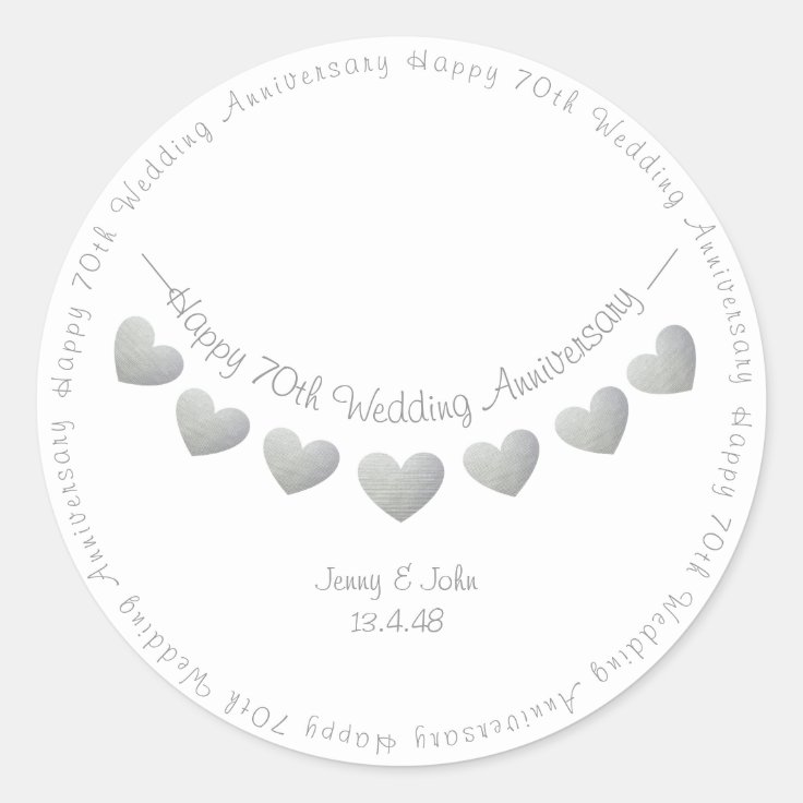 Happy 70th Wedding Anniversary Platinum stickers | Zazzle