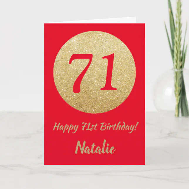 Happy 71st Birthday Red and Gold Glitter Card | Zazzle