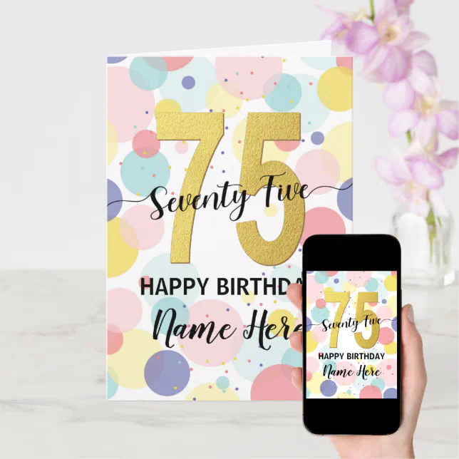 Happy 75th Birthday Pastel Rainbow Gold Woman Card | Zazzle