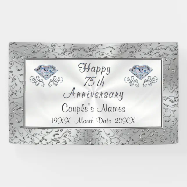 Happy 75th Wedding Anniversary Decorations Banner | Zazzle