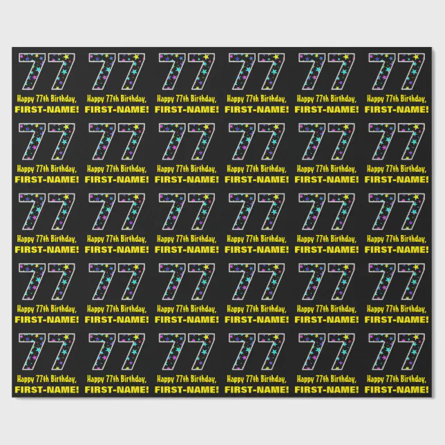 Happy 77th Birthday, Fun Colorful Stars Pattern 77 Wrapping Paper | Zazzle