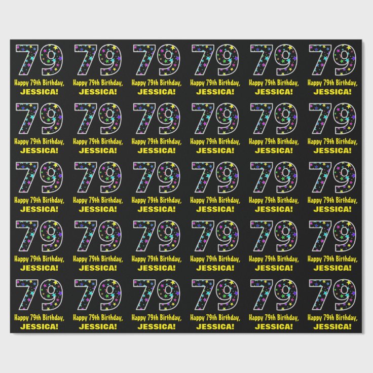 Happy 79th Birthday, Fun Colorful Stars Pattern 79 Wrapping Paper | Zazzle