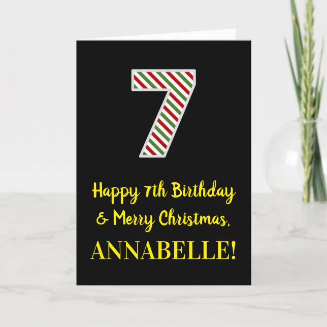Happy 7th Birthday & Merry Christmas, Custom Name Card | Zazzle
