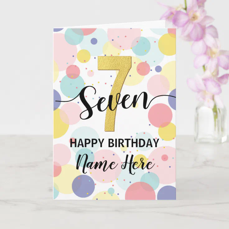 Happy 7th Birthday Pastel Rainbow Gold Girl Card | Zazzle