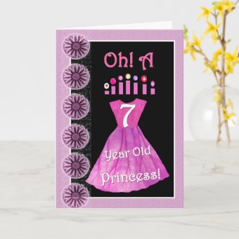 Happy 7th Birthday Princess - Pink Dress & Candles Card | Zazzle