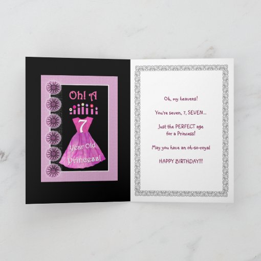 Happy 7th Birthday Princess - Pink Dress & Candles Card | Zazzle