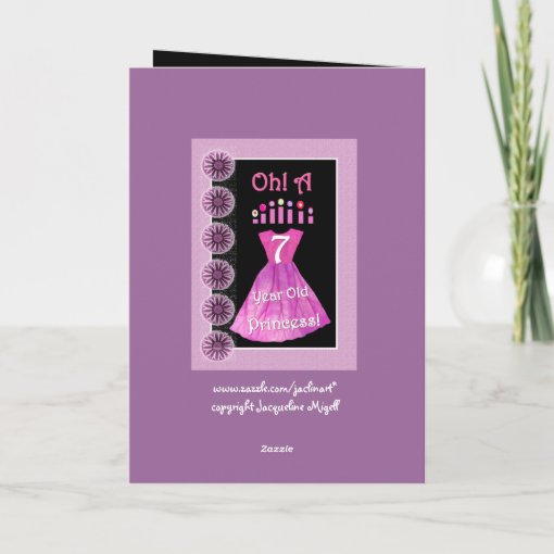 Happy 7th Birthday Princess - Pink Dress & Candles Card | Zazzle