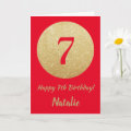 Happy 7th Birthday Red and Gold Glitter Card | Zazzle