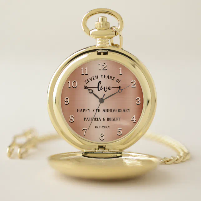 Happy 7th Wedding Anniversary Copper Anniversary Pocket Watch | Zazzle