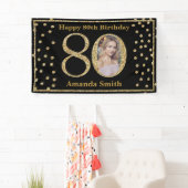 Happy 80th Birthday Banner Black and Gold Photo | Zazzle