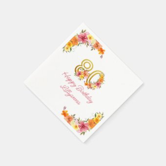 Happy 80th Birthday Floral Gold Number 80 Party Napkins | Zazzle